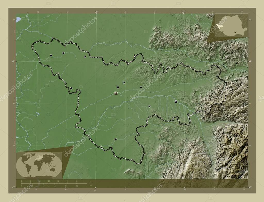 Timis, county of Romania. Elevation map colored in wiki style with ...