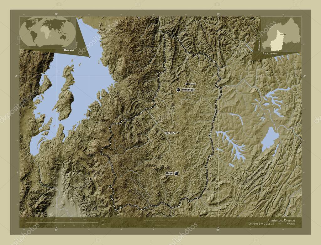 Amajyepfo, province of Rwanda. Elevation map colored in wiki style with ...