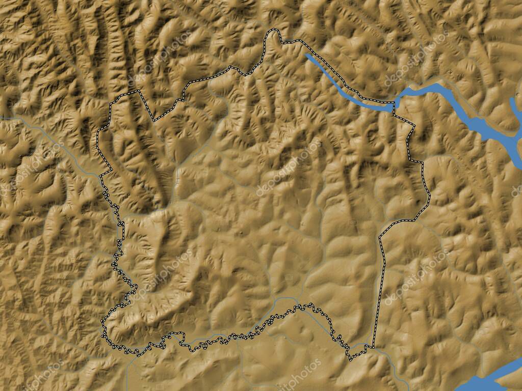 Umujyi wa Kigali, province of Rwanda. Colored elevation map with lakes ...
