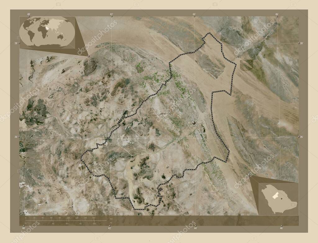 Al Qasim, region of Saudi Arabia. High resolution satellite map. Corner ...