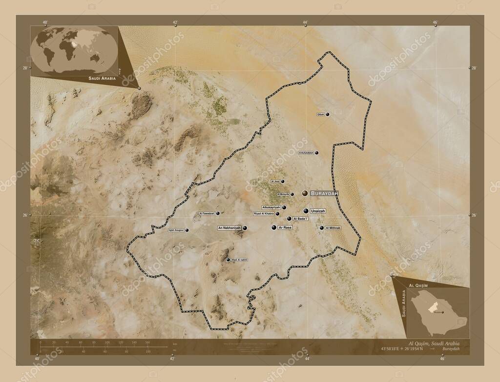 Al Qasim, region of Saudi Arabia. Low resolution satellite map ...