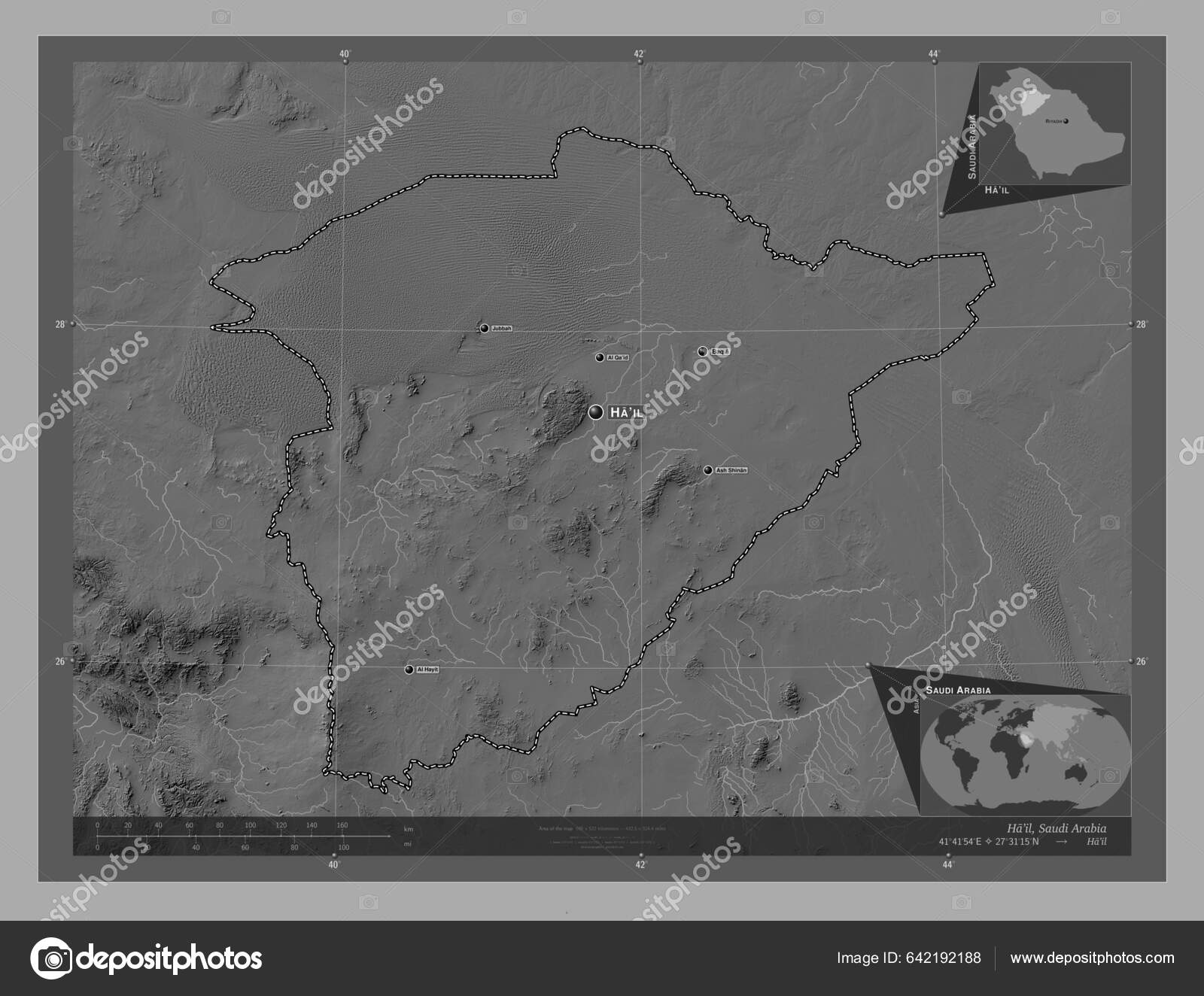 Ha'il Region Saudi Arabia Bilevel Elevation Map Lakes Rivers Locations ...