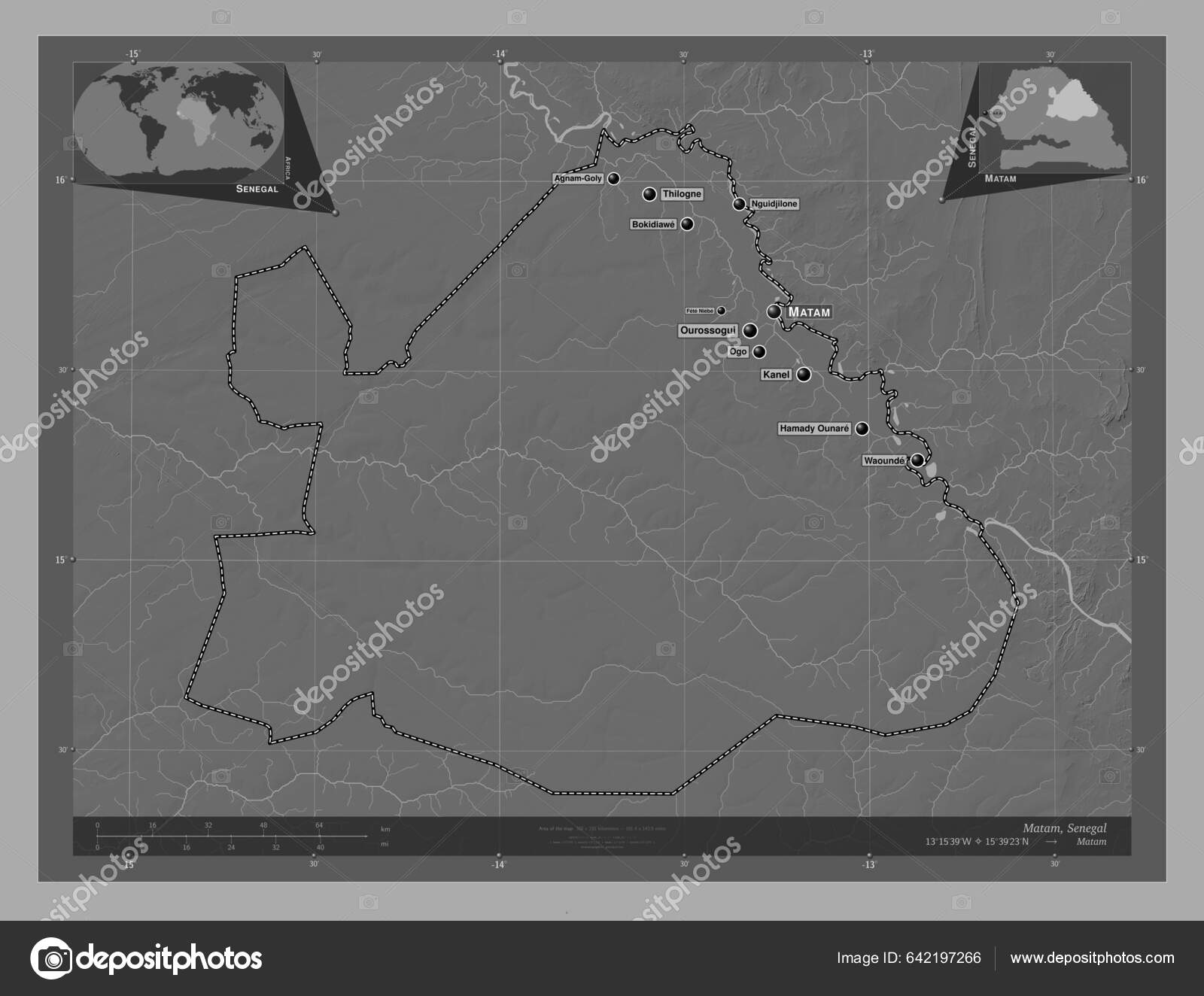 Matam Region Senegal Bilevel Elevation Map Lakes Rivers Locations Names ...