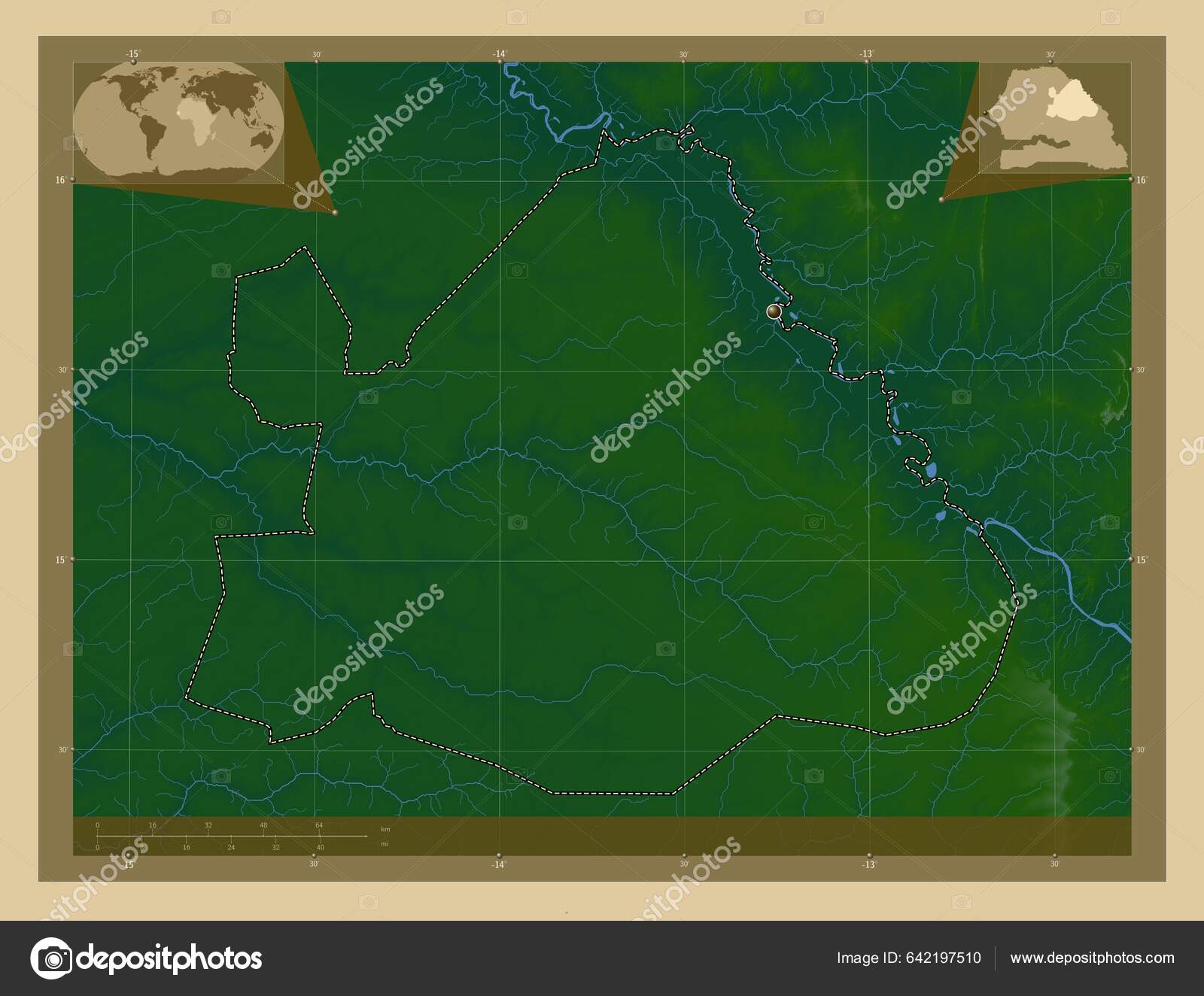 Matam Region Senegal Colored Elevation Map Lakes Rivers Corner ...