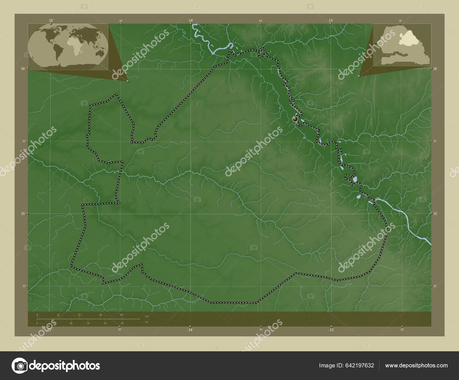 Matam Region Senegal Elevation Map Colored Wiki Style Lakes Rivers ...