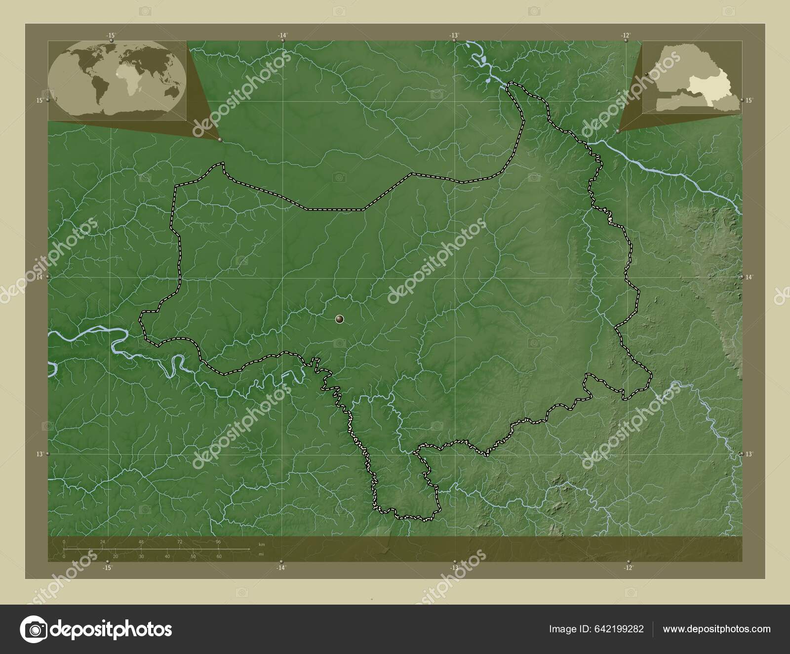 Tambacounda Region Senegal Elevation Map Colored Wiki Style Lakes ...
