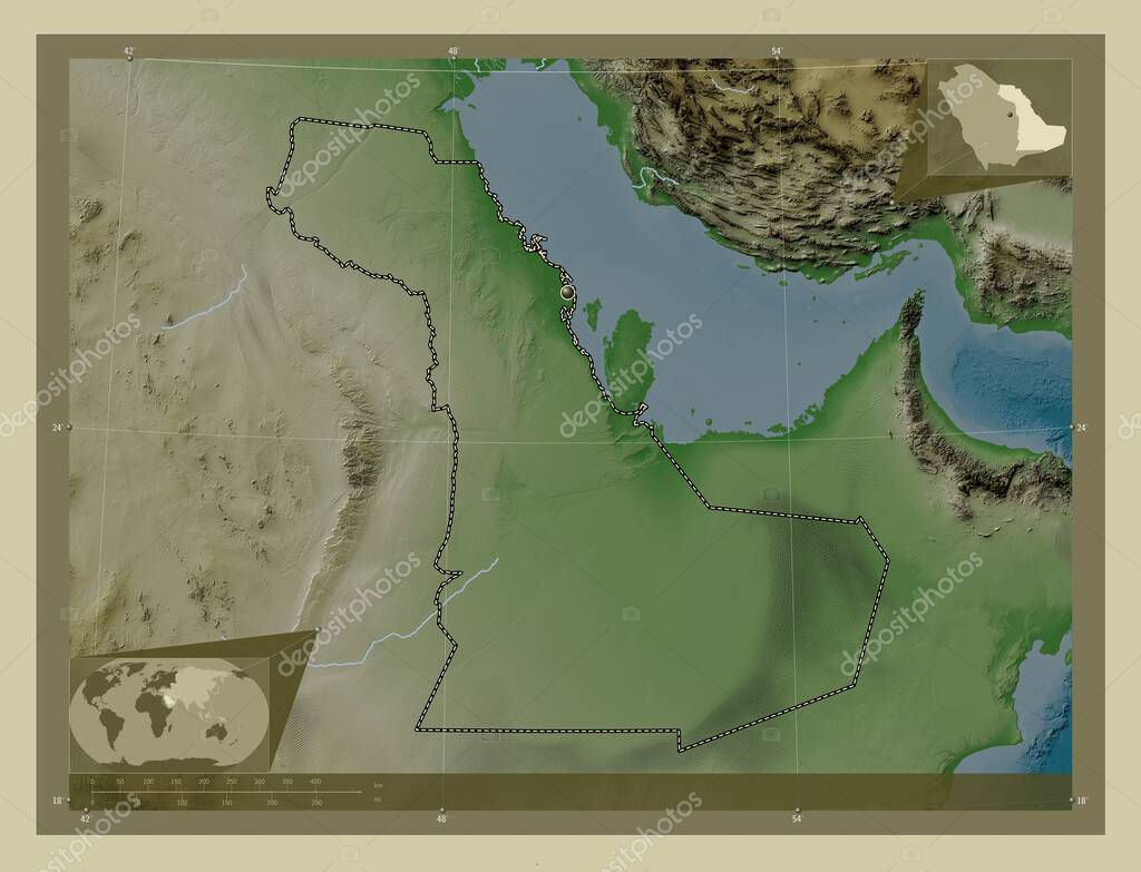 Ash Sharqiyah, region of Saudi Arabia. Elevation map colored in wiki ...