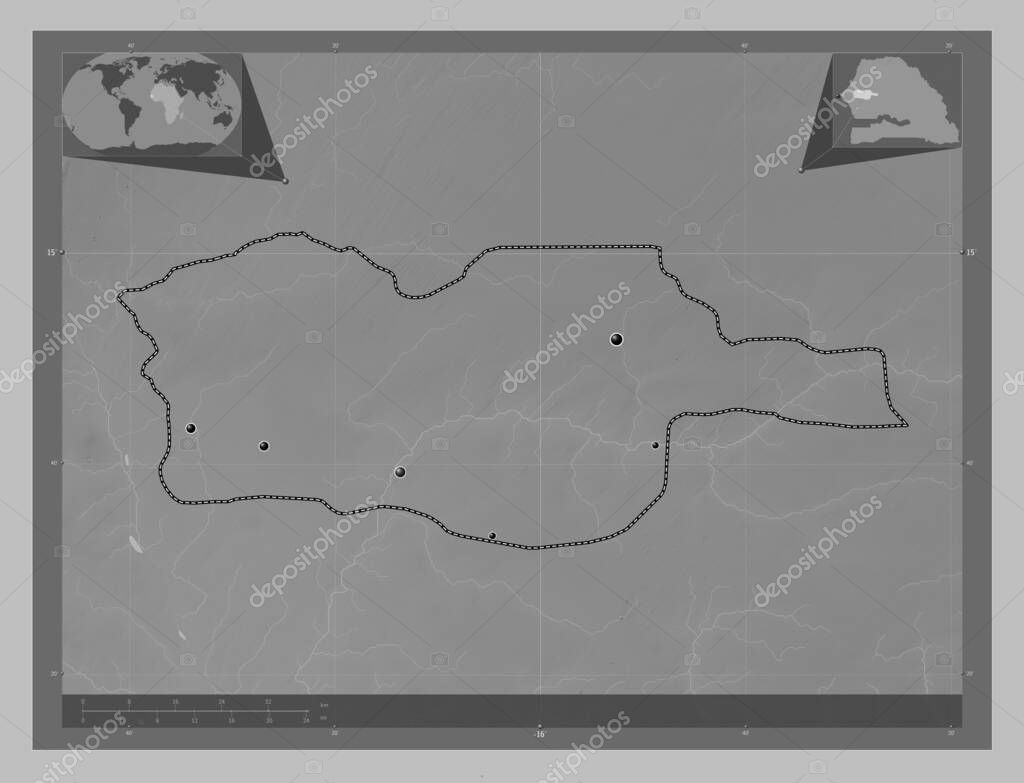 Diourbel, región de Senegal. Mapa de elevación a escala de grises con ...
