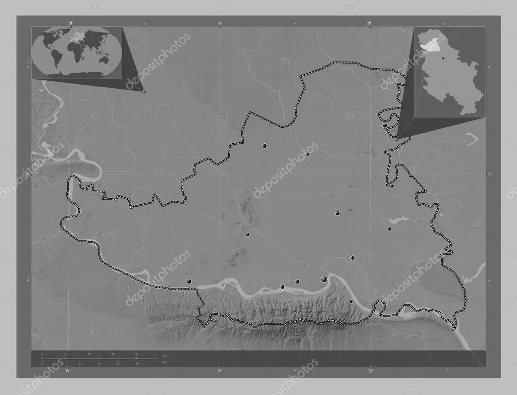 Juzno-Backi, distrito de Serbia. Mapa de elevación a escala de grises ...