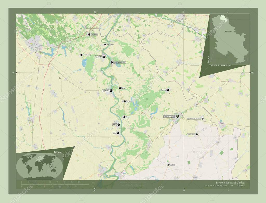 Severno-Banatski, distrito de Serbia. Open Street Map. Ubicaciones y ...
