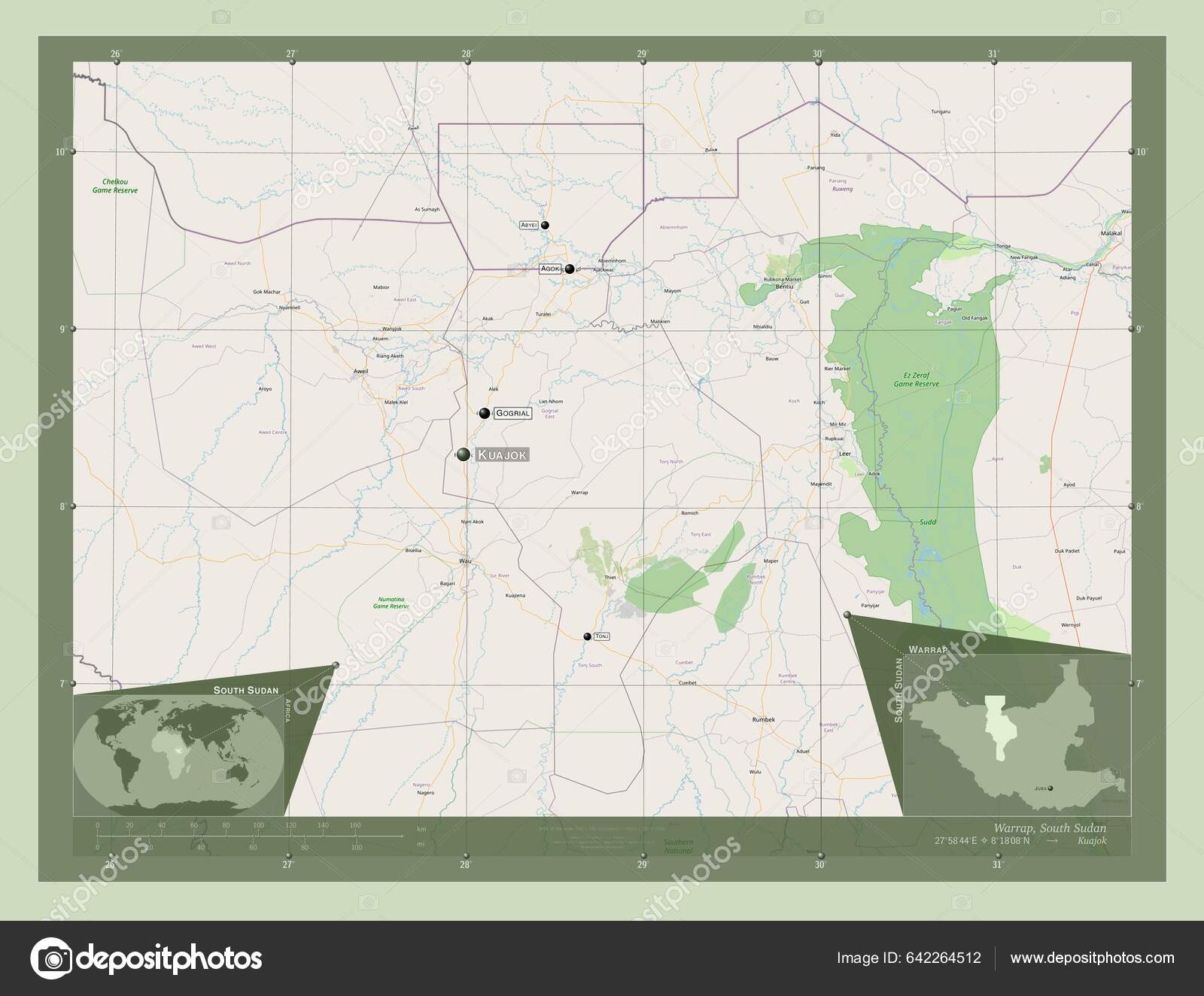 Warrap Estado Sudán Del Sur Open Street Map Ubicaciones Nombres — Foto ...