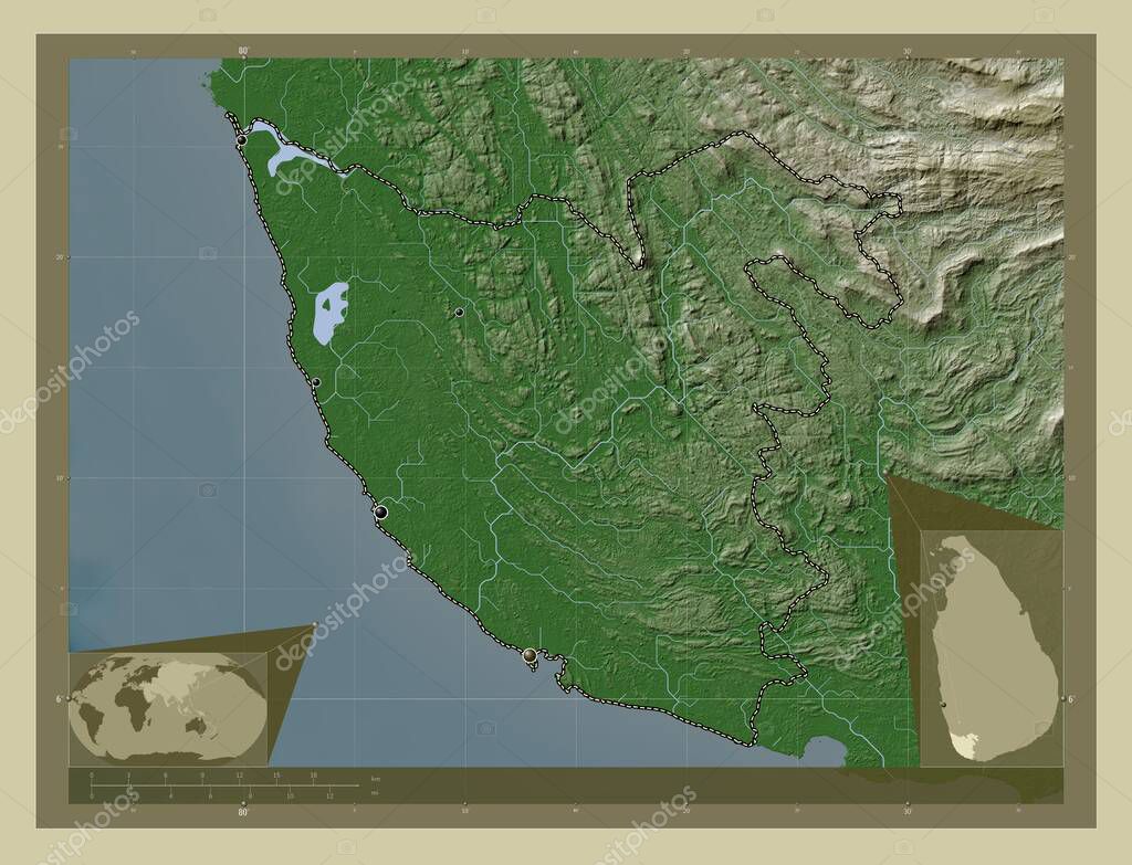 Galle, district of Sri Lanka. Elevation map colored in wiki style with ...