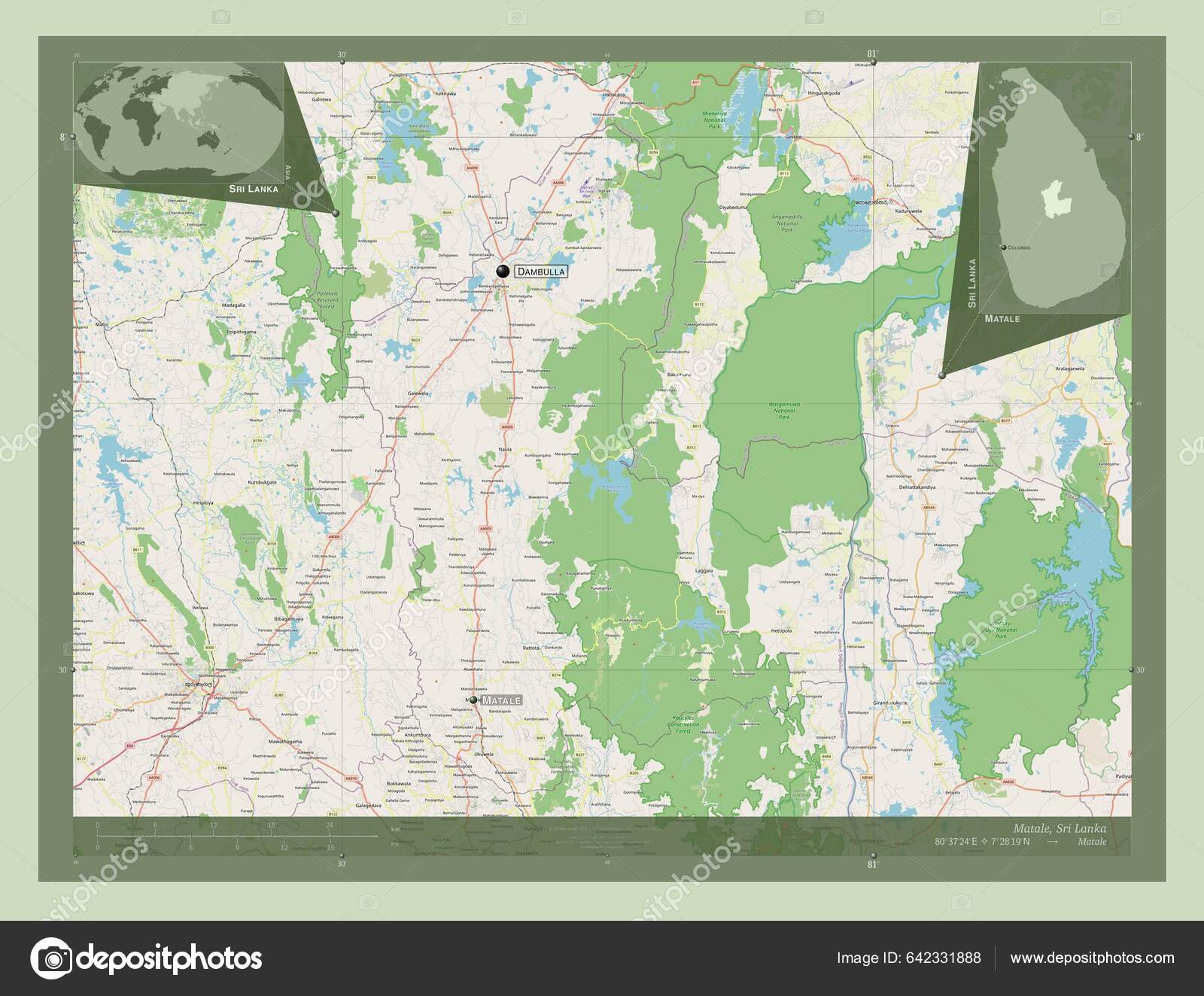Matale Distrito Sri Lanka Open Street Map Ubicaciones Nombres Las ...