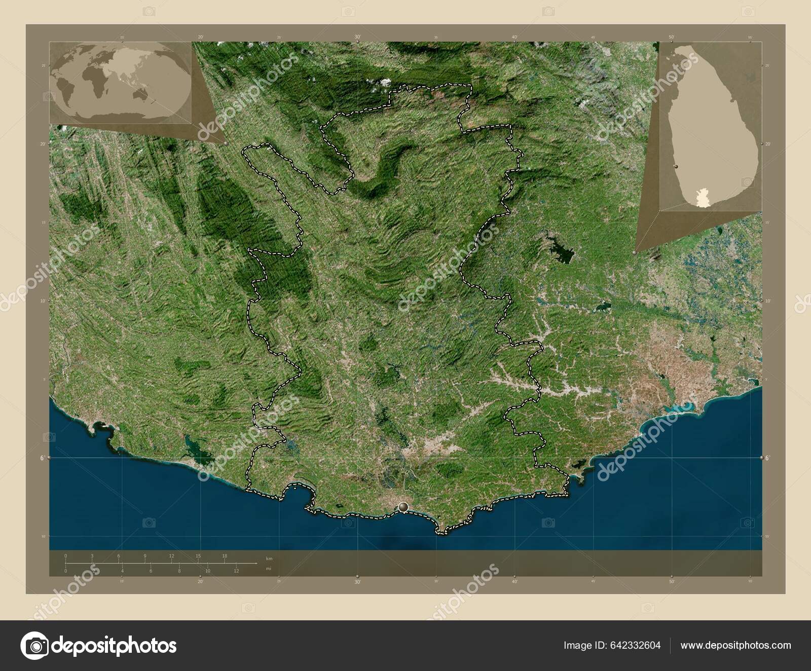Matara District Sri Lanka High Resolution Satellite Map Corner ...