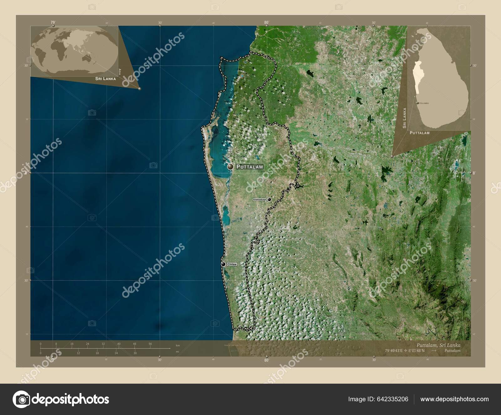 Puttalam District Sri Lanka High Resolution Satellite Map Locations ...