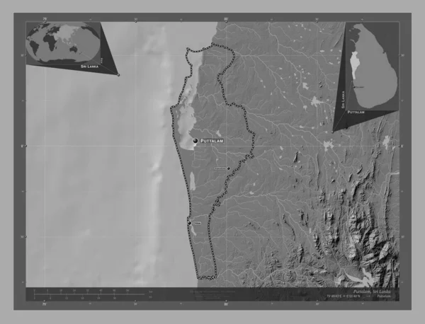 Puttalam, district of Sri Lanka. Bilevel elevation map with lakes and ...