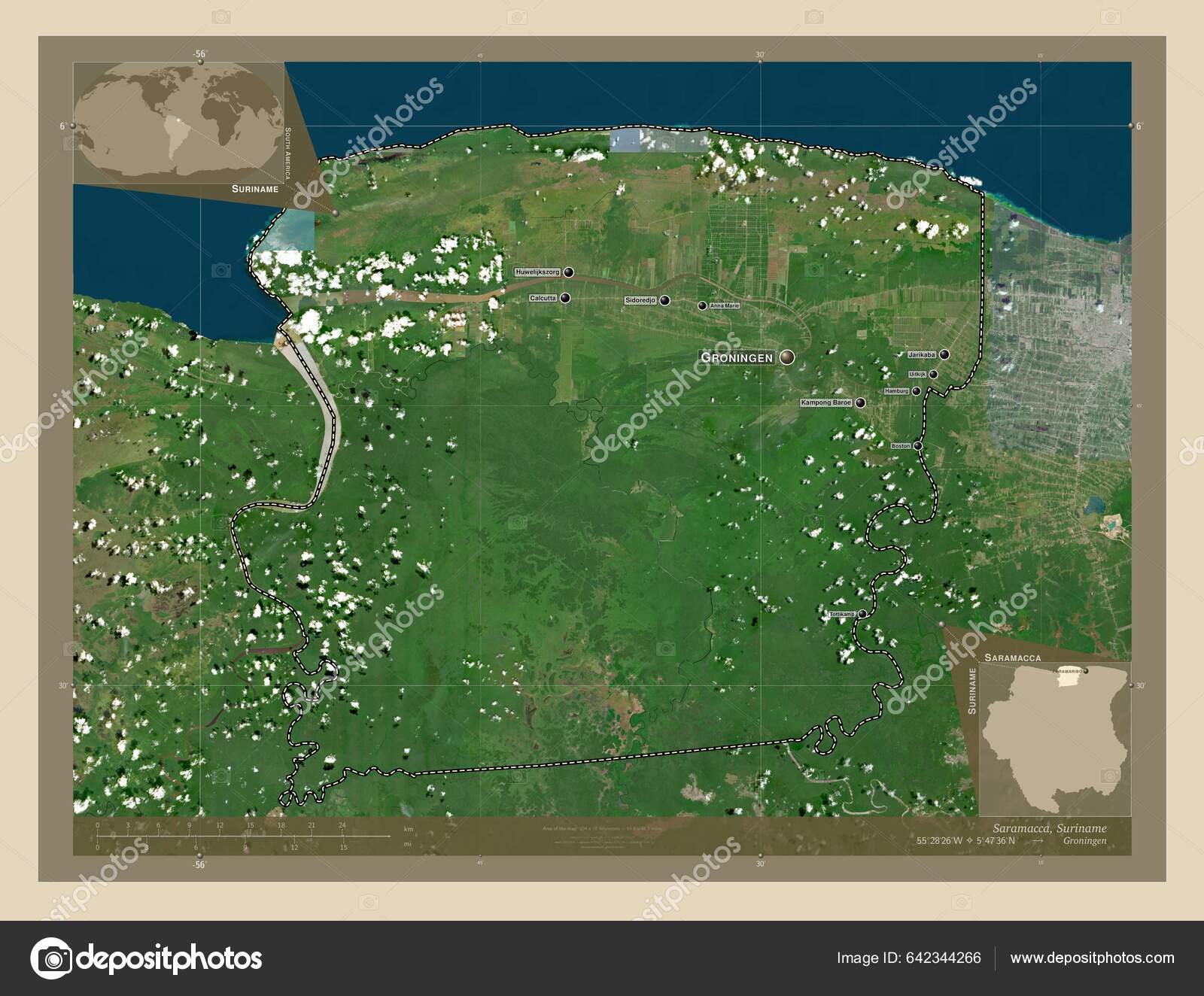 Saramacca District Suriname High Resolution Satellite Map Locations ...