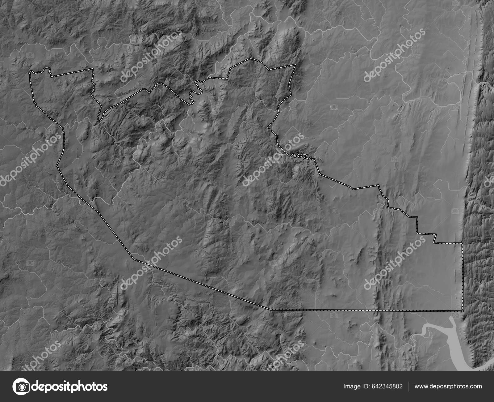 Shiselweni District Eswatini Grayscale Elevation Map Lakes Rivers ...