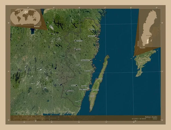 Kalmar, county of Sweden. Low resolution satellite map. Locations and ...