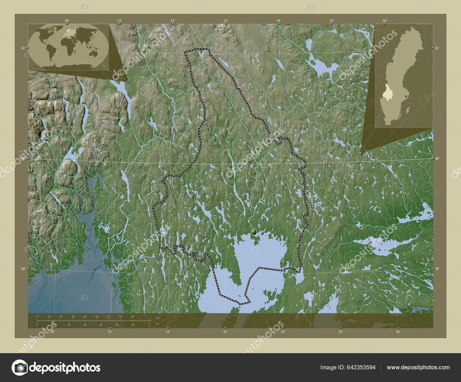 Varmland County Sweden Elevation Map Colored Wiki Style Lakes Rivers Stock Illustration By