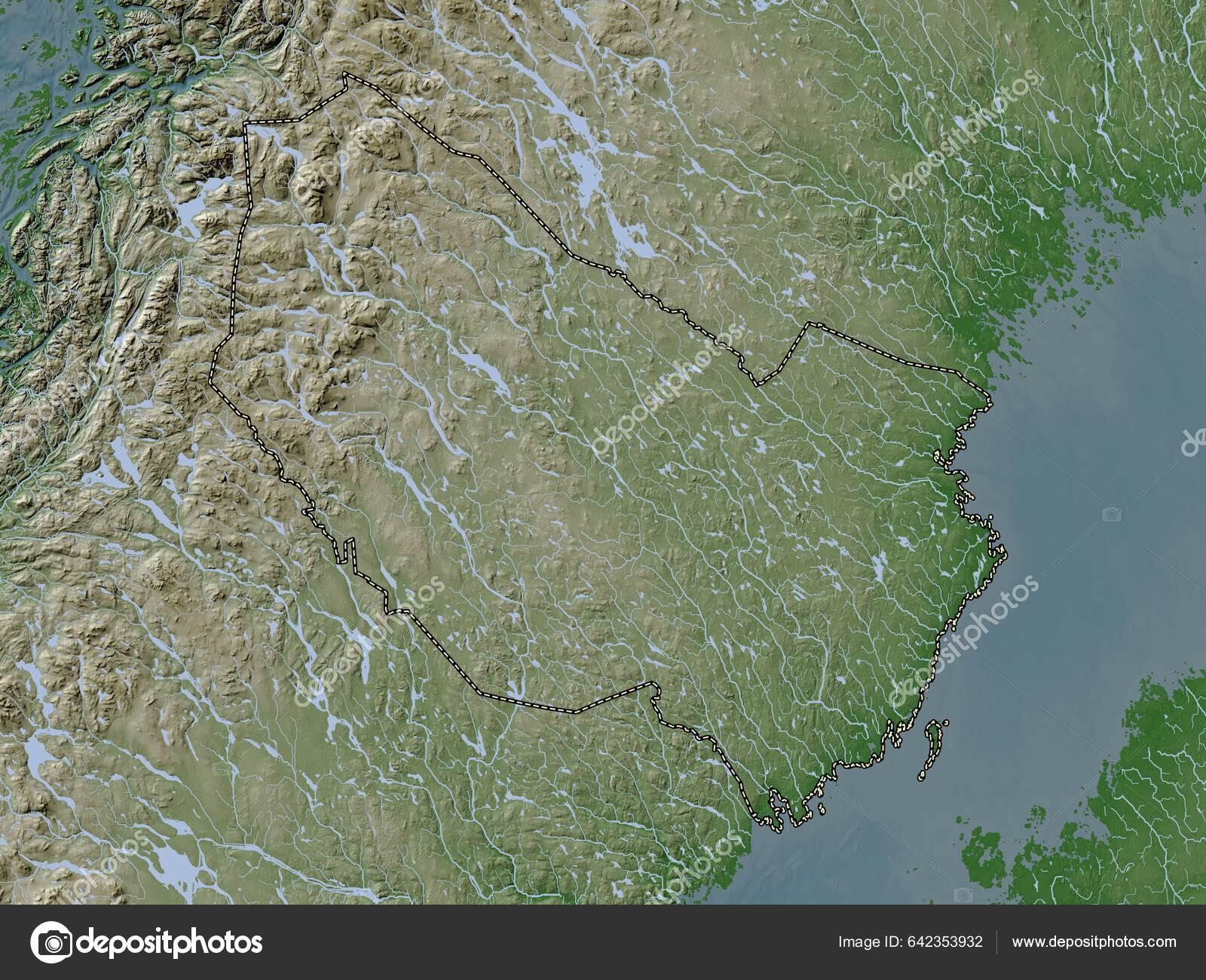 Vasterbotten County Sweden Elevation Map Colored Wiki Style Lakes ...
