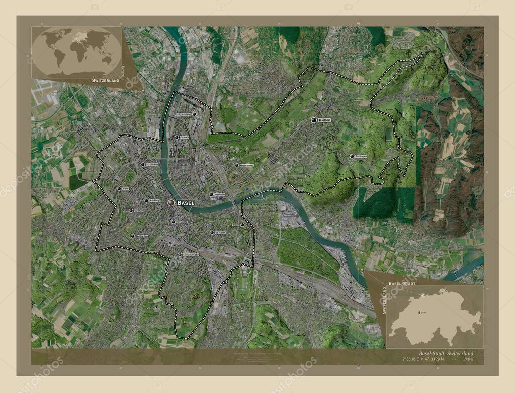 Basilea-Stadt, cantón de Suiza. Mapa satelital de alta resolución ...