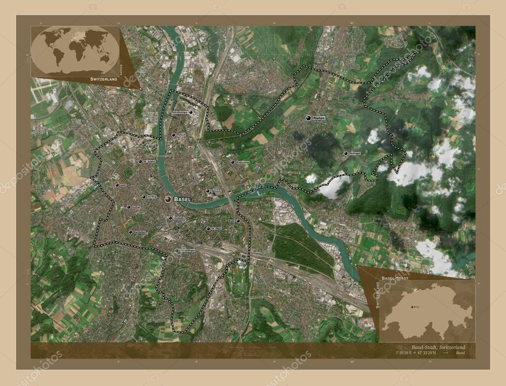 Basilea-Stadt, cantón de Suiza. Mapa satelital de baja resolución ...