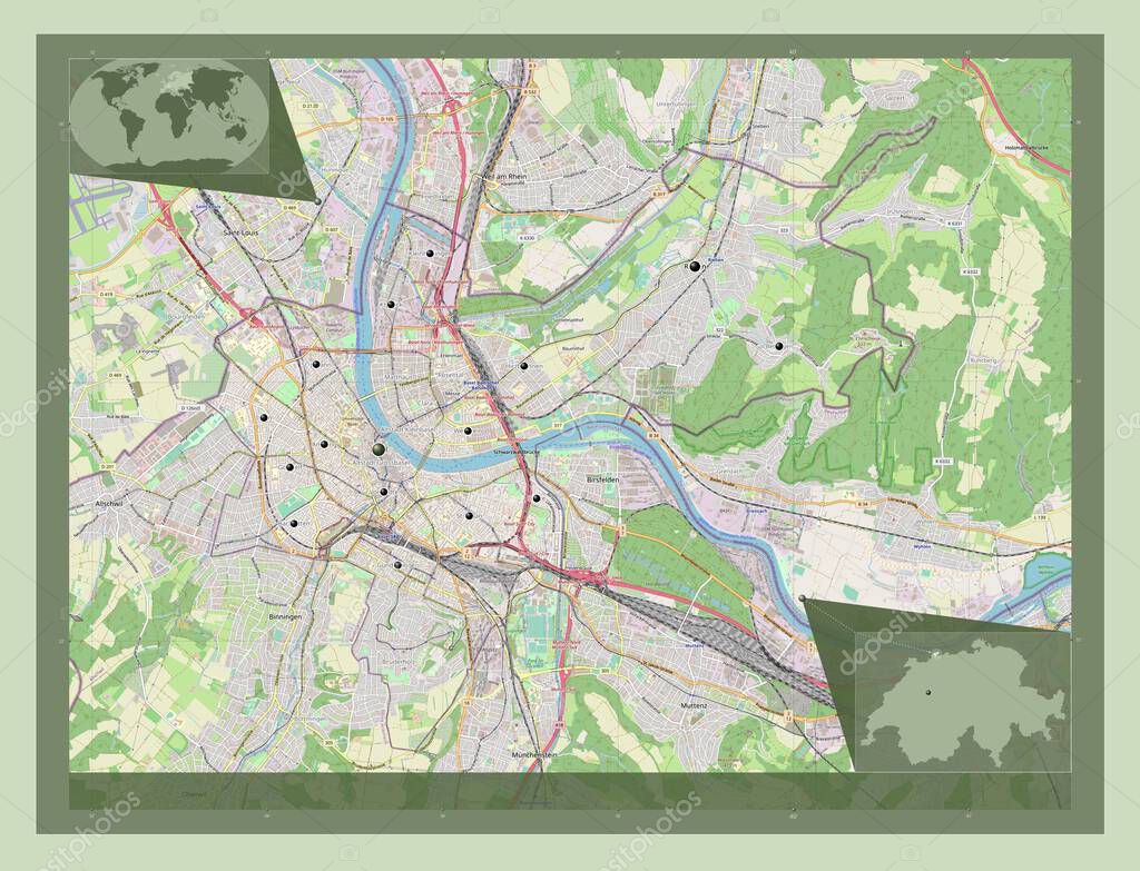Basilea-Stadt, cantón de Suiza. Open Street Map. Ubicaciones de las ...