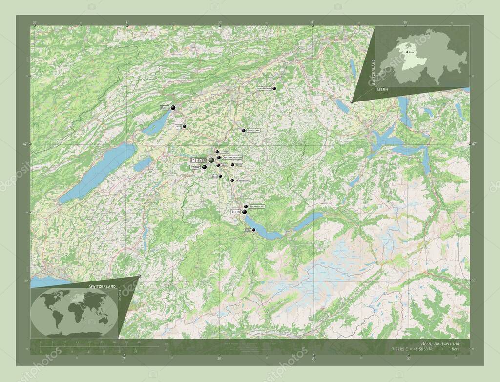 Berna, cantón de Suiza. Open Street Map. Ubicaciones y nombres de las ...