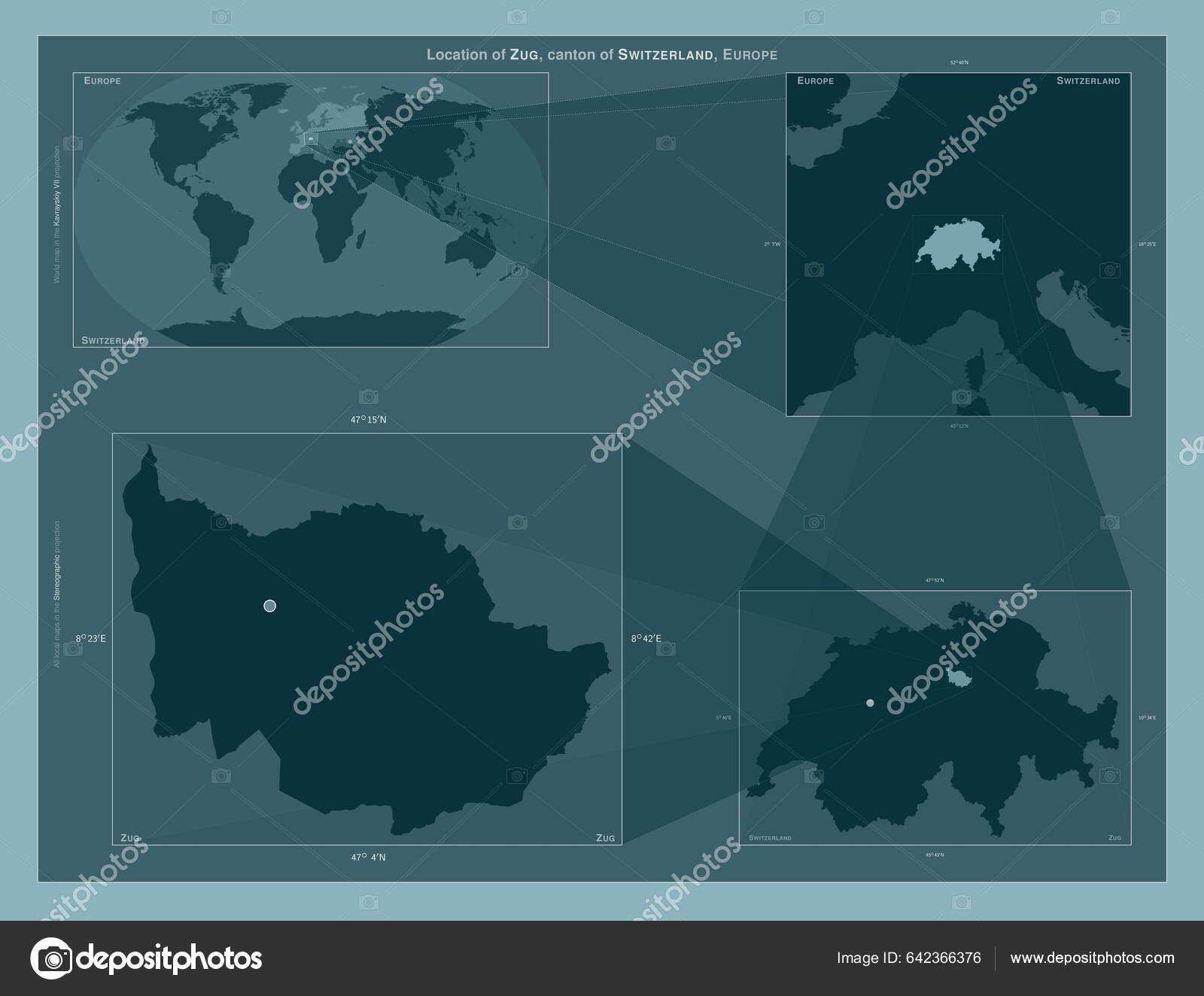 Zug Canton Switzerland Diagram Showing Location Region Larger Scale ...
