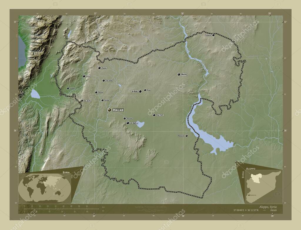 Aleppo, province of Syria. Elevation map colored in wiki style with ...