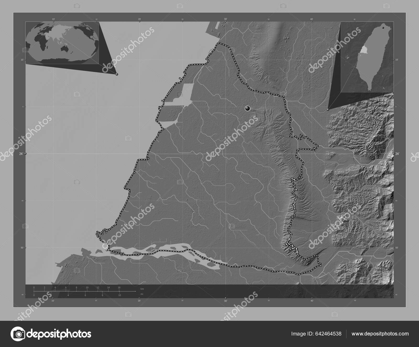 Changhua County Taiwan Bilevel Elevation Map Lakes Rivers Corner ...