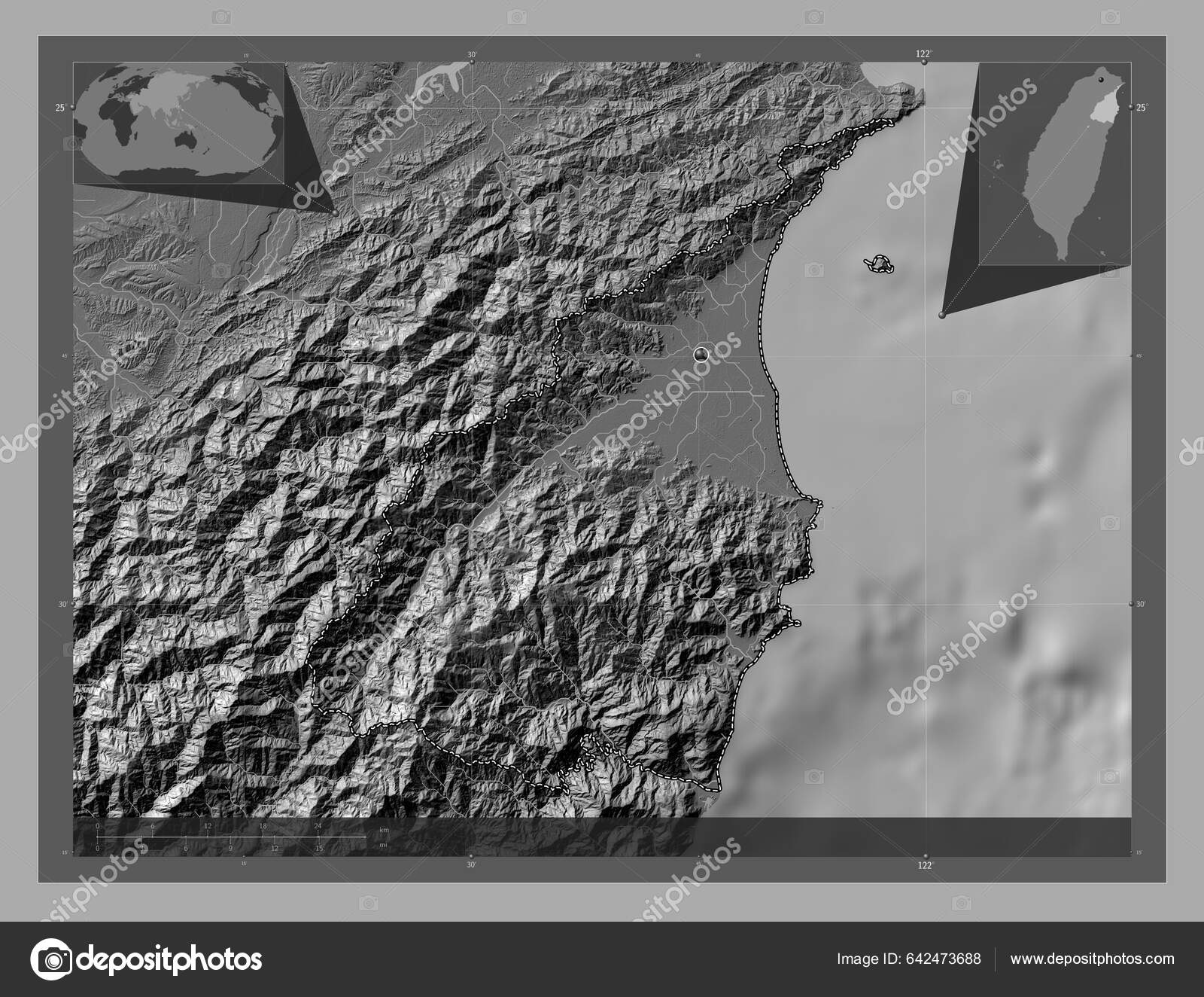 Yilan County Taiwan Bilevel Elevation Map Lakes Rivers Corner Auxiliary ...