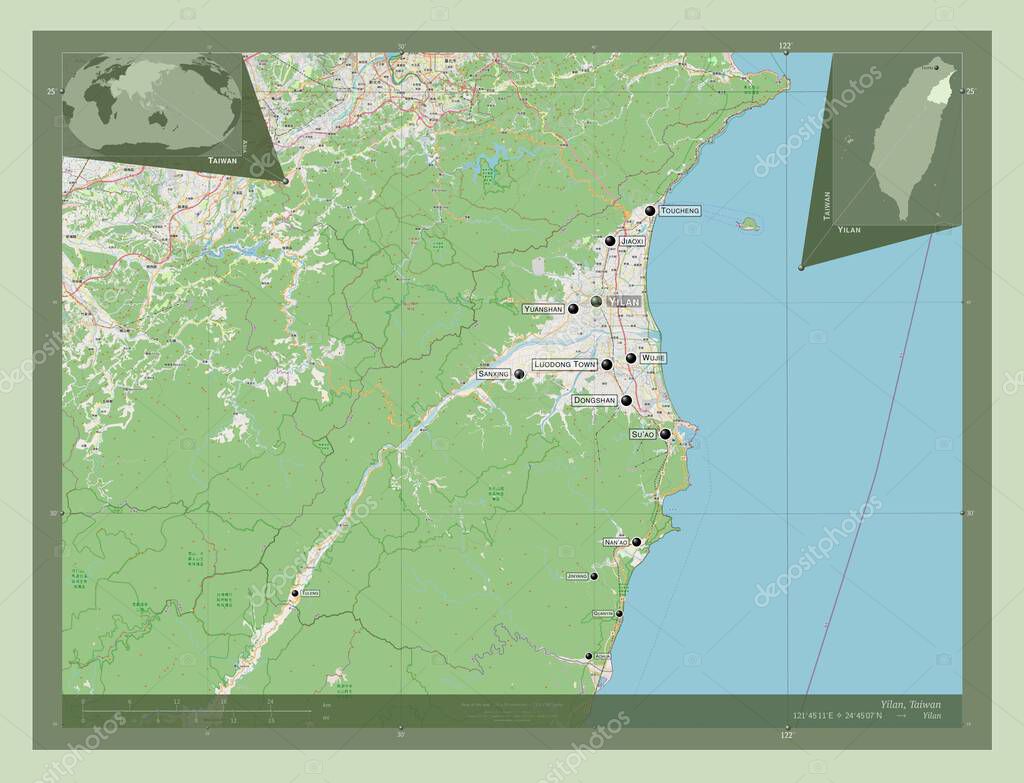 Yilan, condado de Taiwán. Open Street Map. Ubicaciones y nombres de las ...