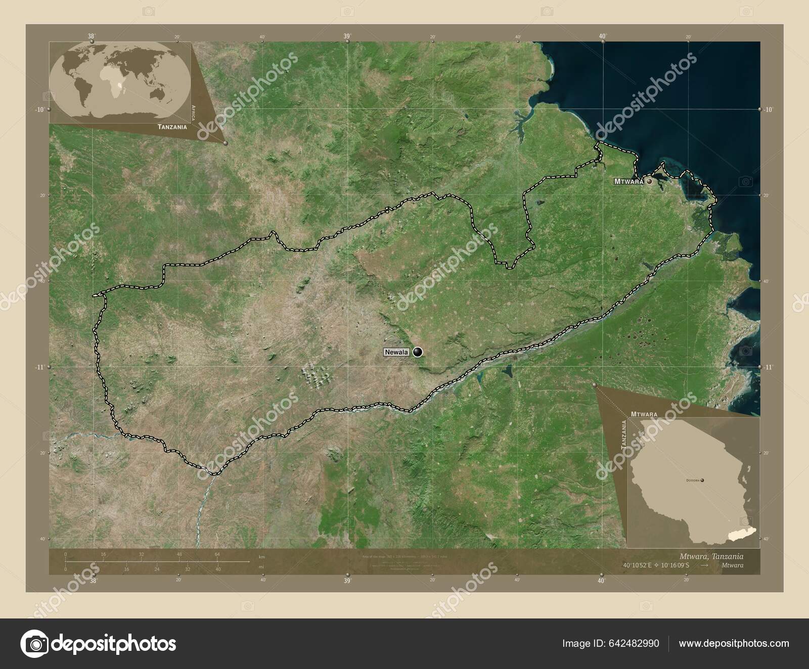Mtwara Region Tanzania High Resolution Satellite Map Locations Names ...