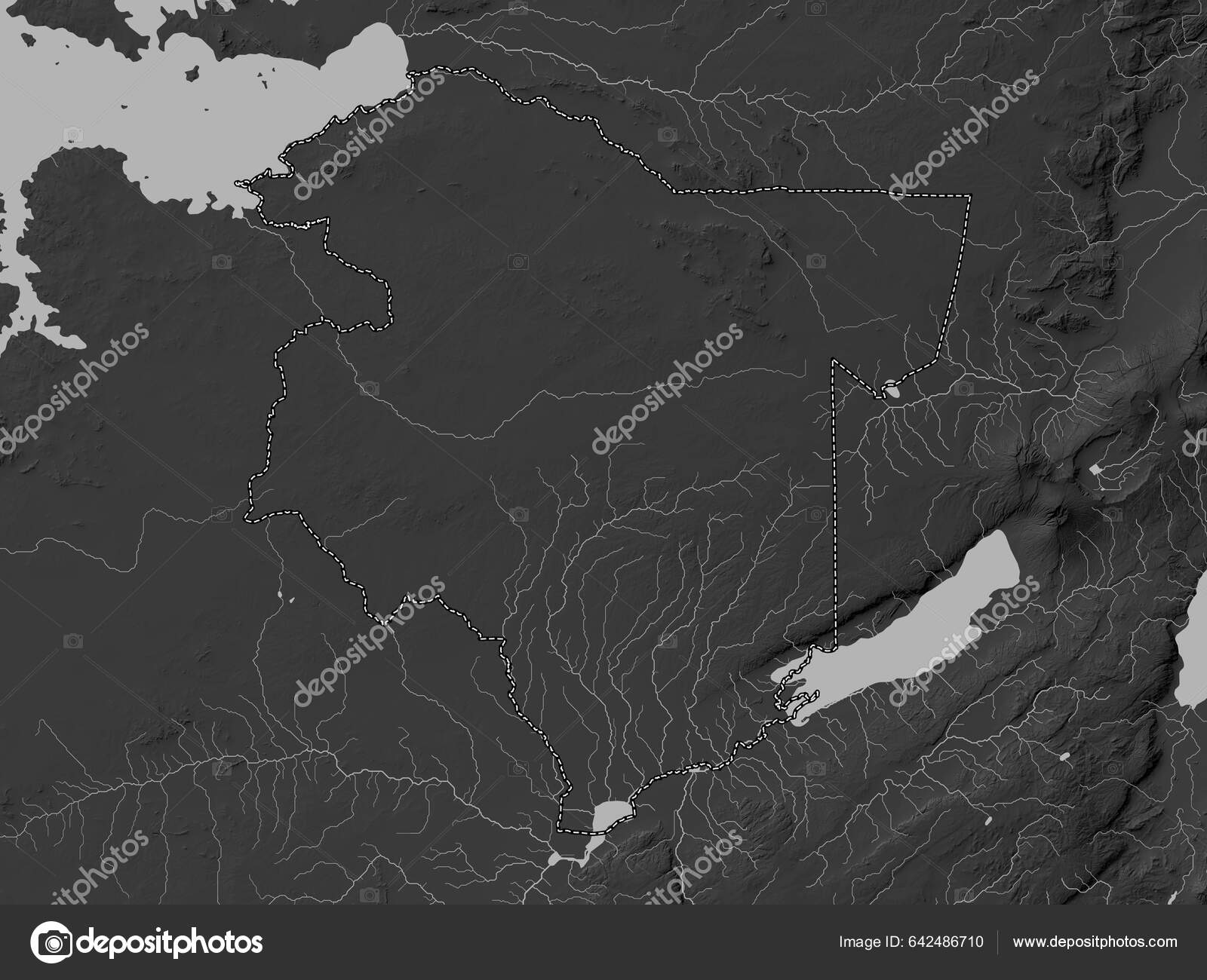 Simiyu Region Tanzania Grayscale Elevation Map Lakes Rivers — Stock ...
