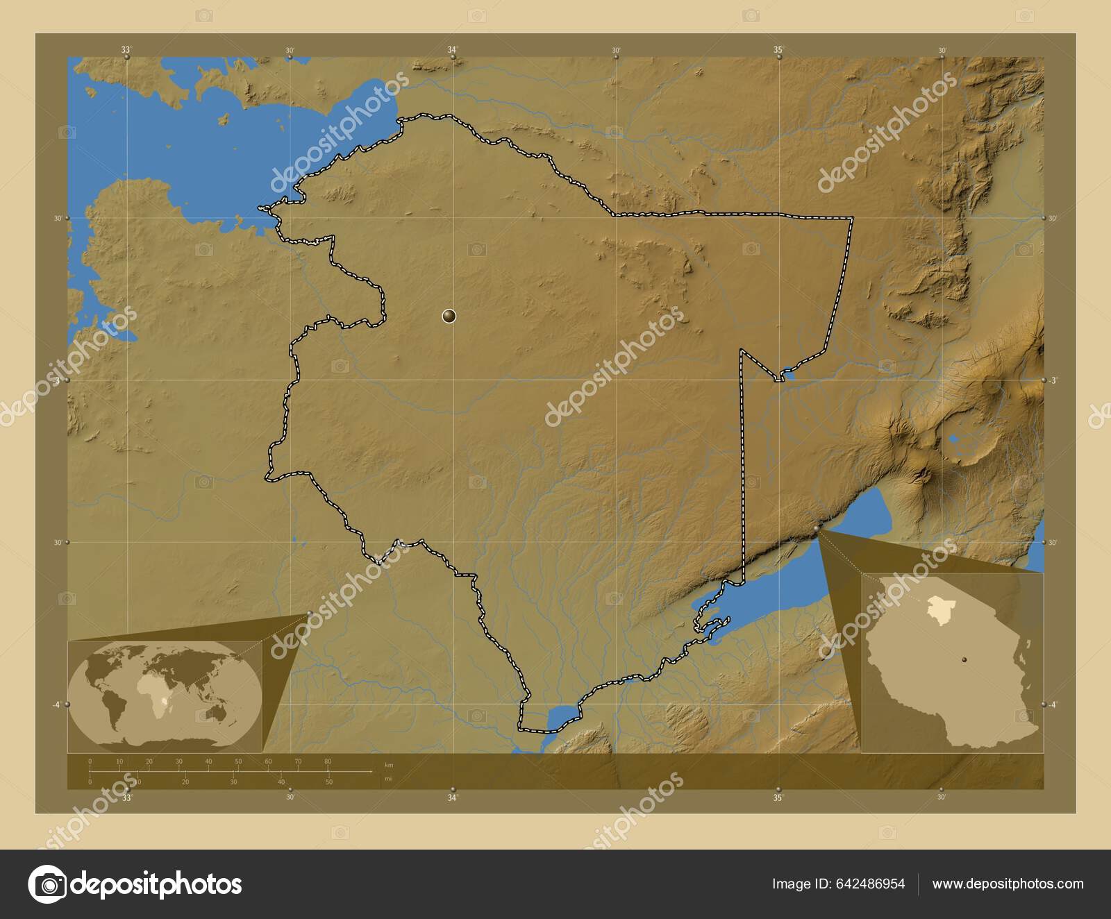 Simiyu Wilayah Tanzania Peta Elevasi Berwarna Dengan Danau Dan Sungai — Foto Stok © Yarr65 ...