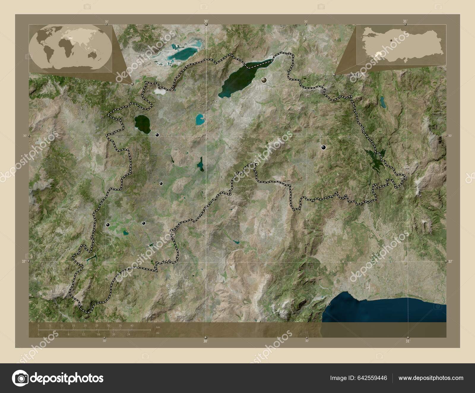 Burdur Province Turkiye High Resolution Satellite Map Locations Major ...