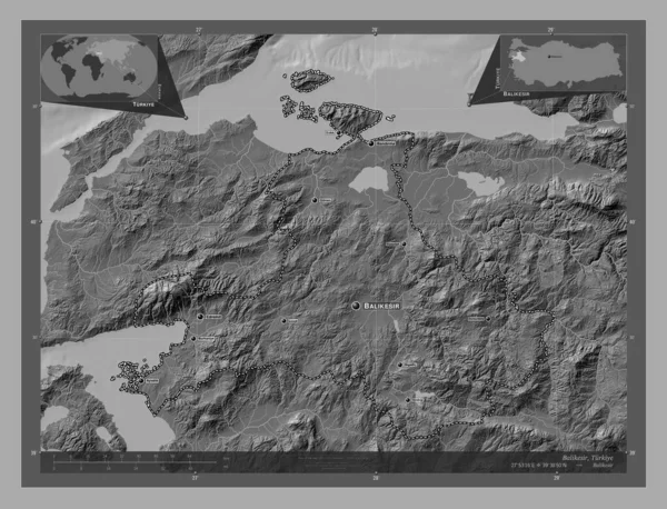 Balikesir, provincia de Turkiye. Mapa de elevación de Bilevel con lagos ...