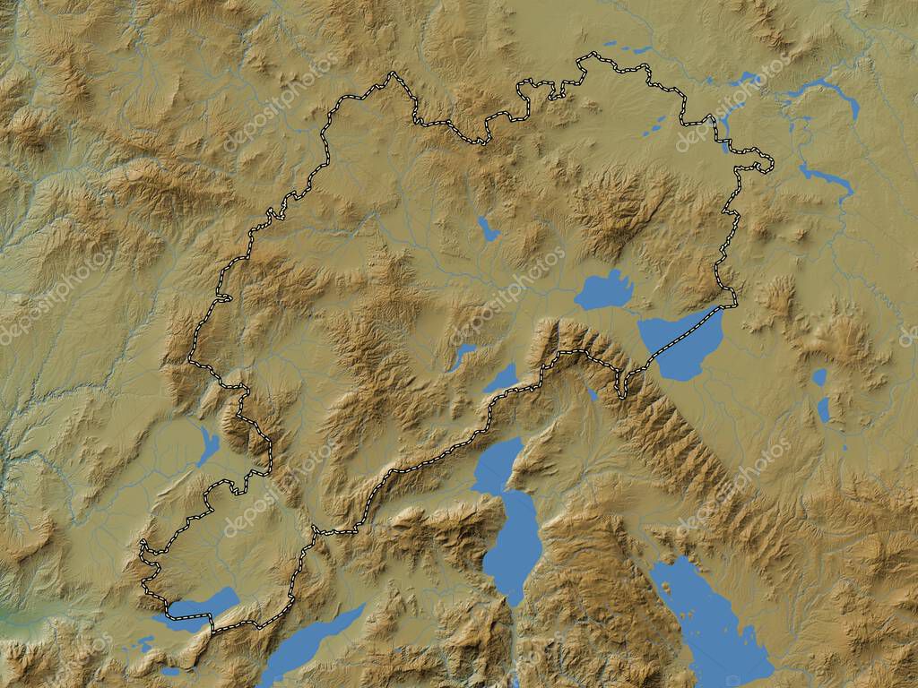Afyon, province of Turkiye. Colored elevation map with lakes and rivers ...