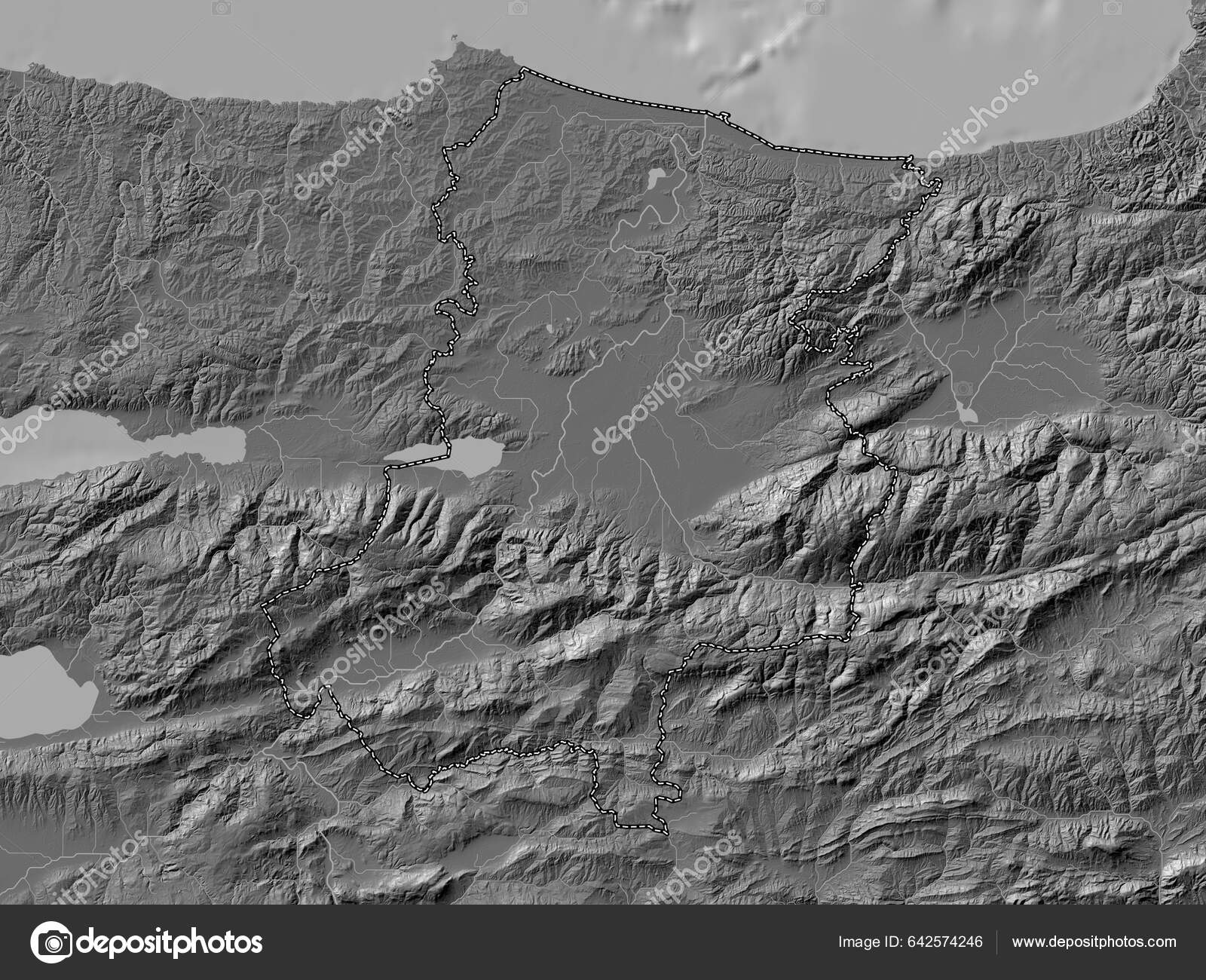 Sakarya Province Turkiye Bilevel Elevation Map Lakes Rivers Stock Photo ...