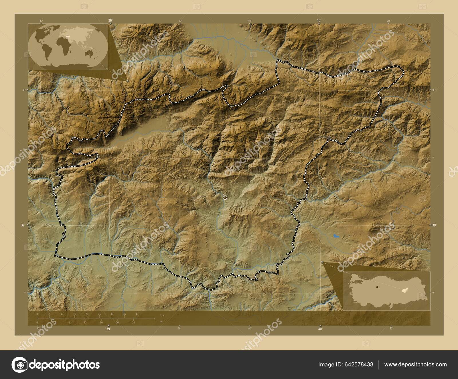 Tunceli Province Turkiye Colored Elevation Map Lakes Rivers Locations ...