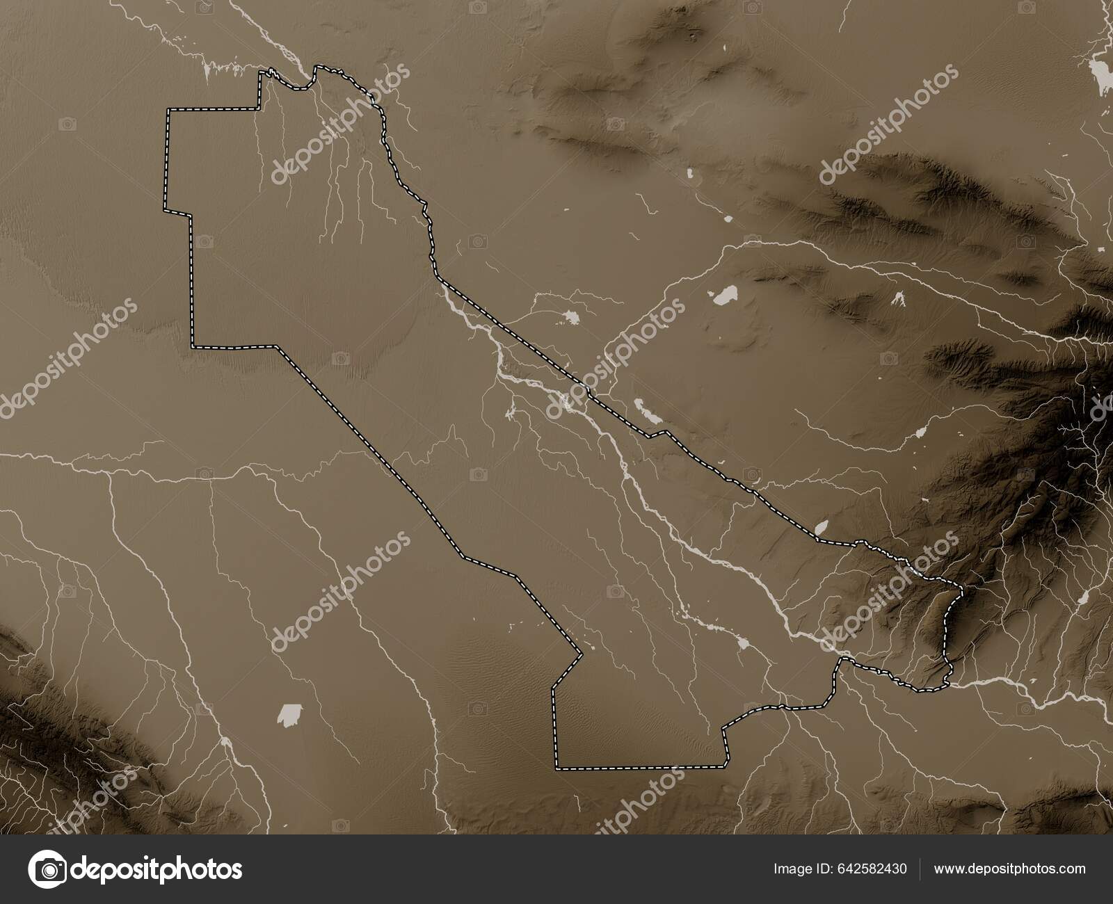 Chardzhou Province Turkmenistan Elevation Map Colored Sepia Tones Lakes ...