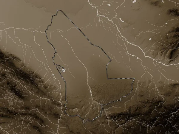 Mary, provincia de Turkmenistán. Mapa de elevación coloreado en tonos ...