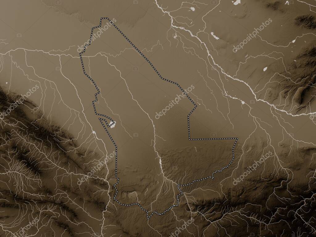 Mary, provincia de Turkmenistán. Mapa de elevación coloreado en tonos ...