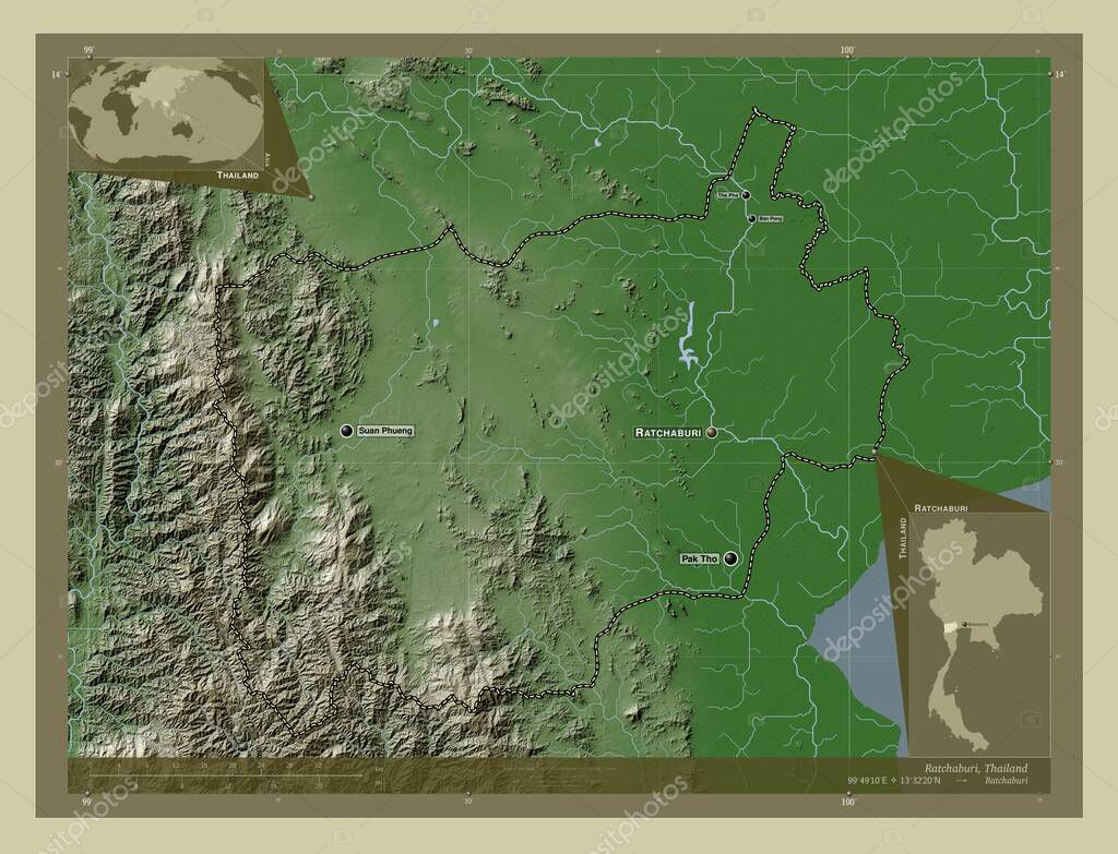 Ratchaburi, province of Thailand. Elevation map colored in wiki style ...