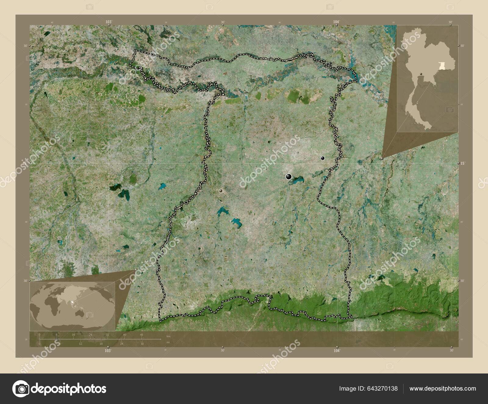 Surin Province Thailand High Resolution Satellite Map Locations Major ...