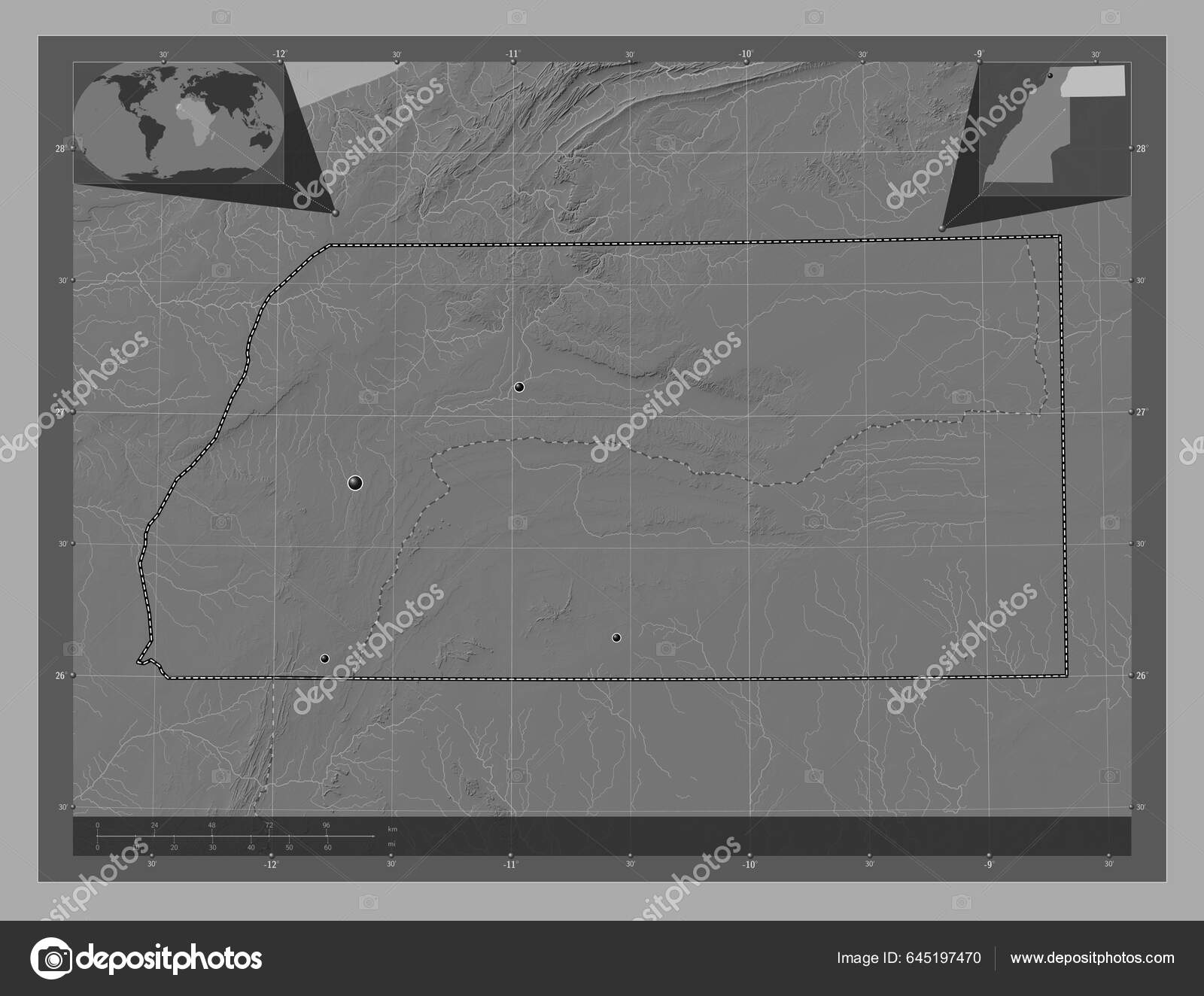 Semara Province Western Sahara Bilevel Elevation Map Lakes Rivers ...