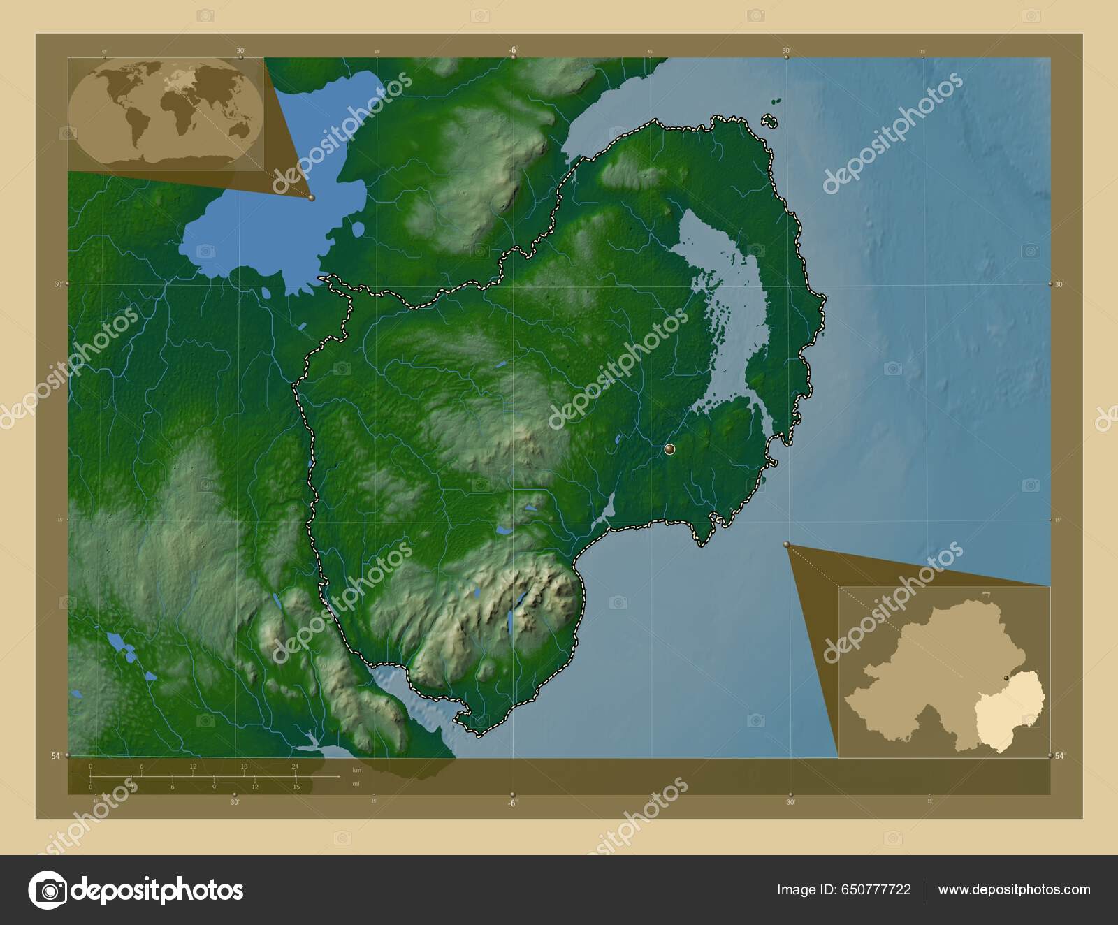 Region Northern Ireland Colored Elevation Map Lakes Rivers Corner ...
