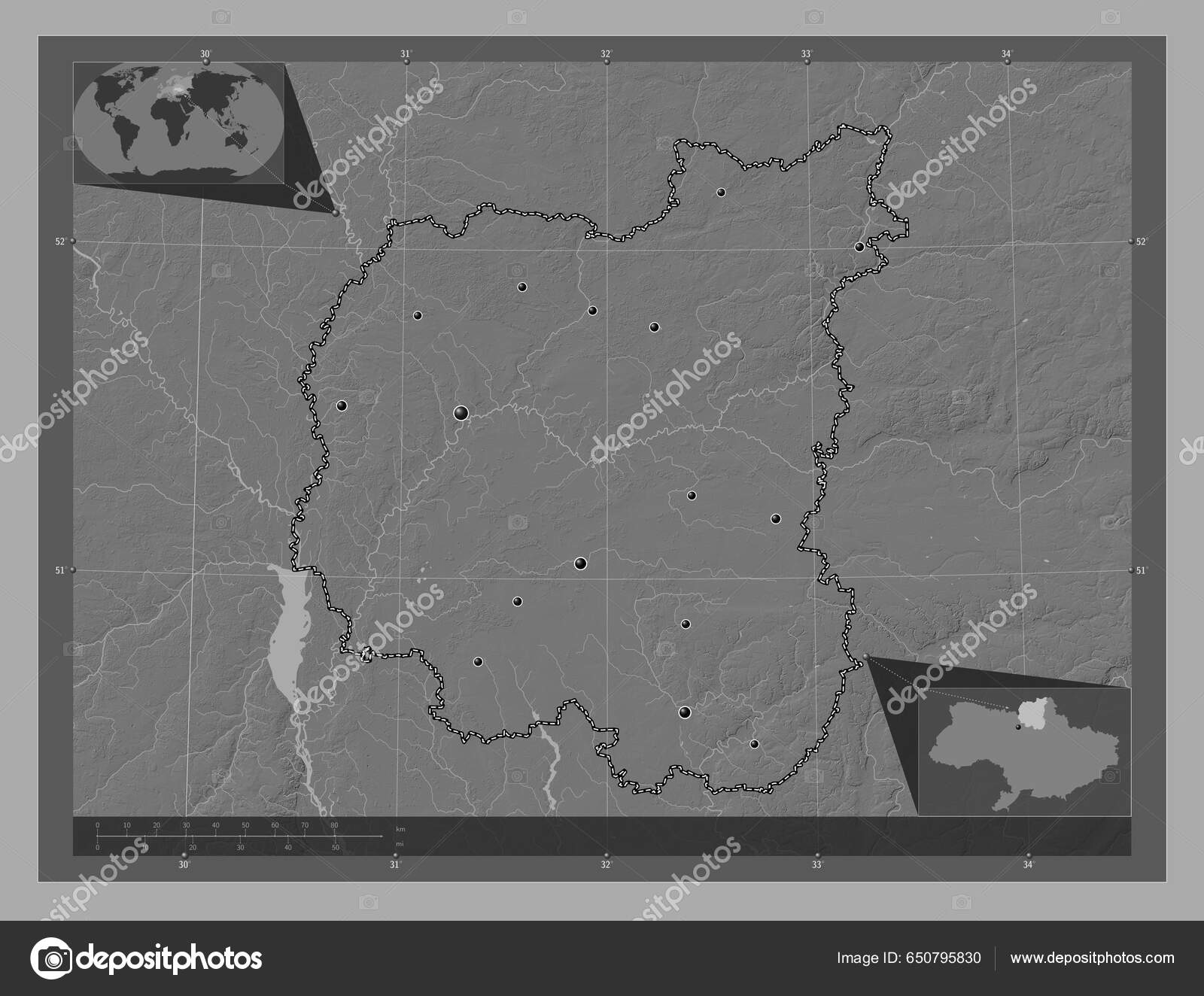 Chernihiv Region Ukraine Bilevel Elevation Map Lakes Rivers Locations ...